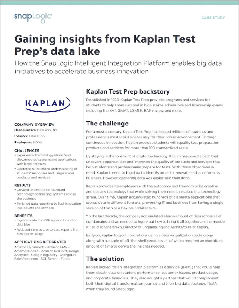 Gaining insights from Kaplan Test Prep's data lake | SnapLogic