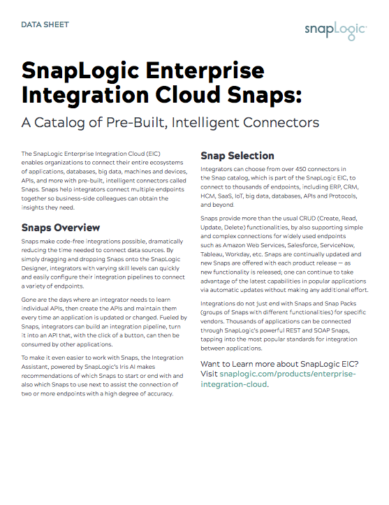 Snaps Overview Data Sheet | SnapLogic